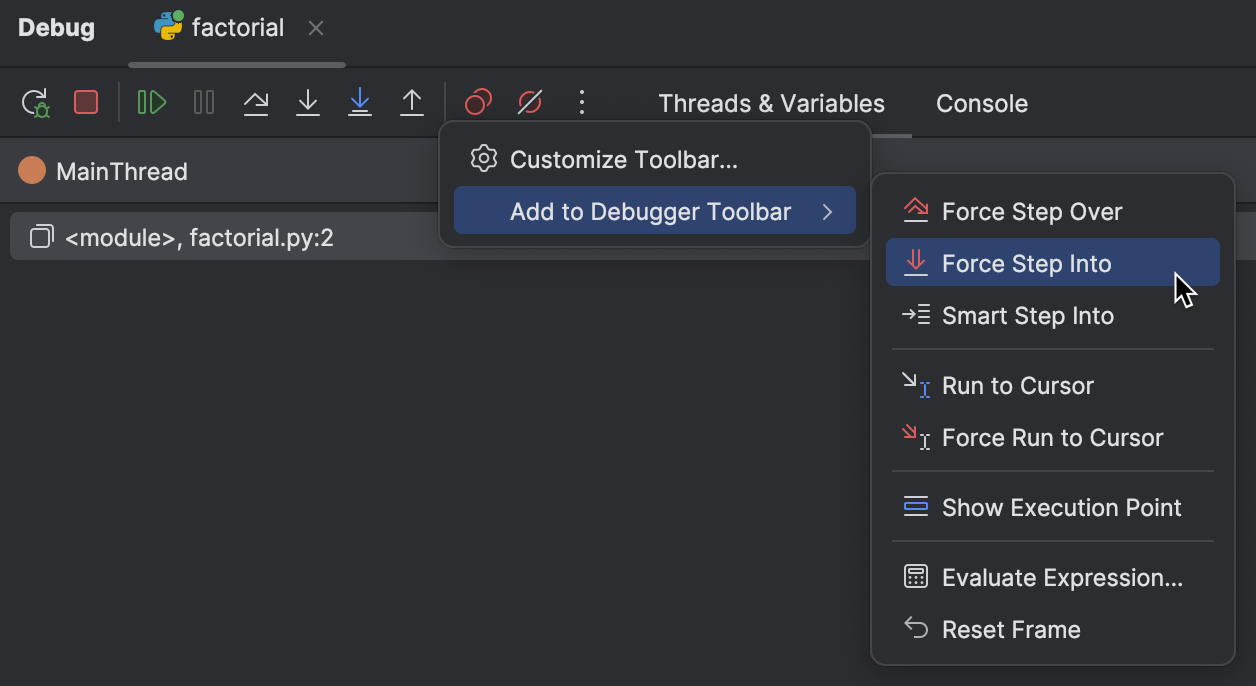 Debug tool window | PyCharm Documentation
