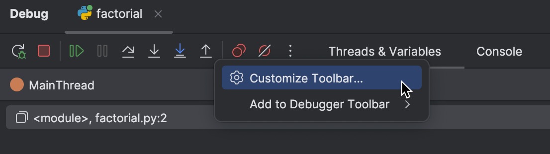 Debug tool window | PyCharm Documentation