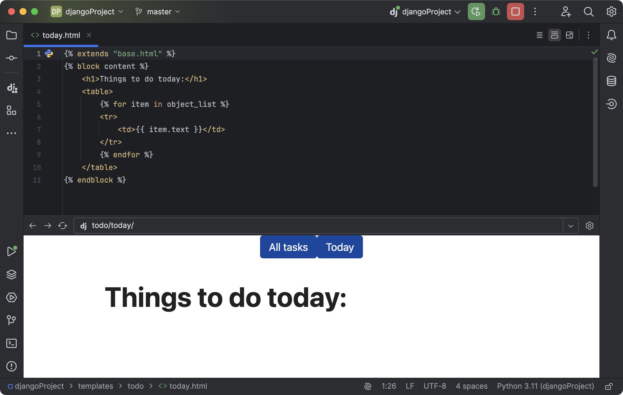 Live preview of Django templates | PyCharm Documentation