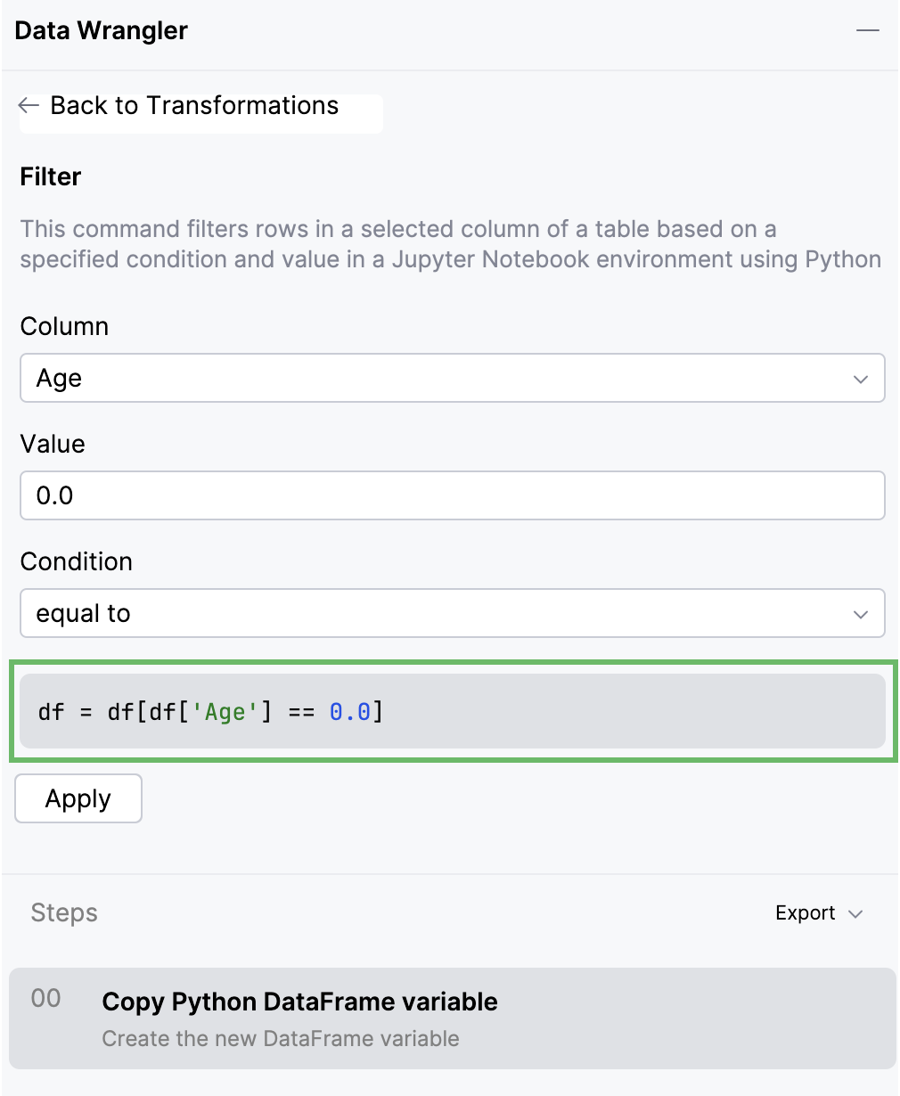 Work with Data Wrangler | DataSpell Documentation