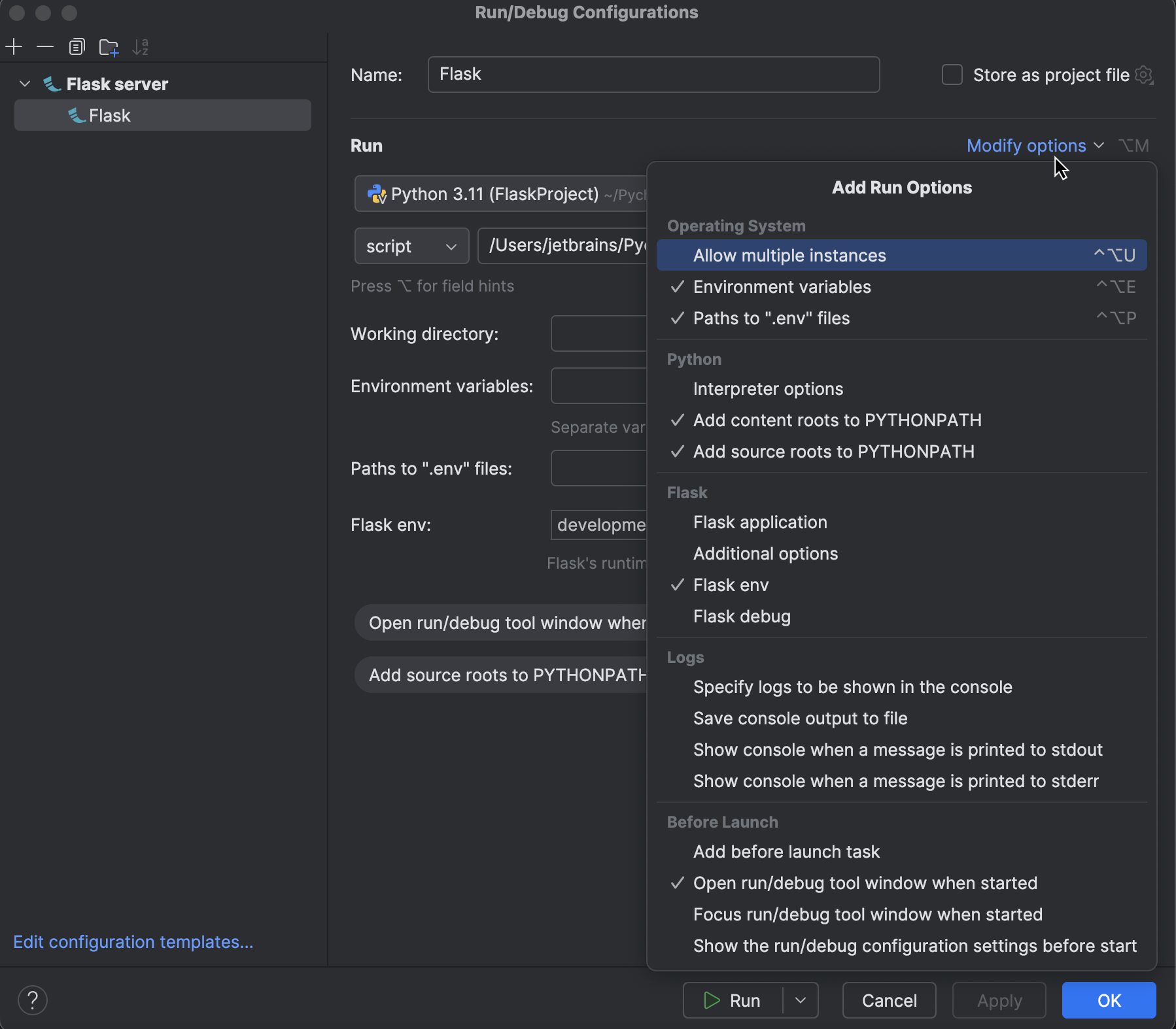 Run/Debug Configuration: Flask Server | PyCharm Documentation