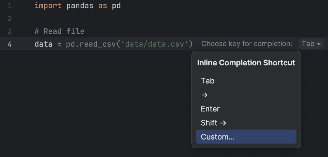 Full Line code completion | PyCharm Documentation
