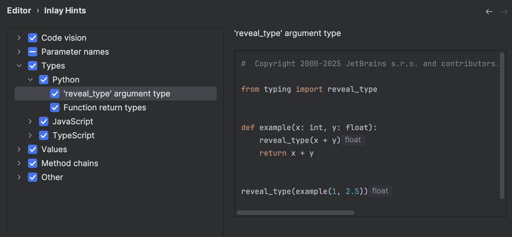 Inlay Hints | PyCharm Documentation