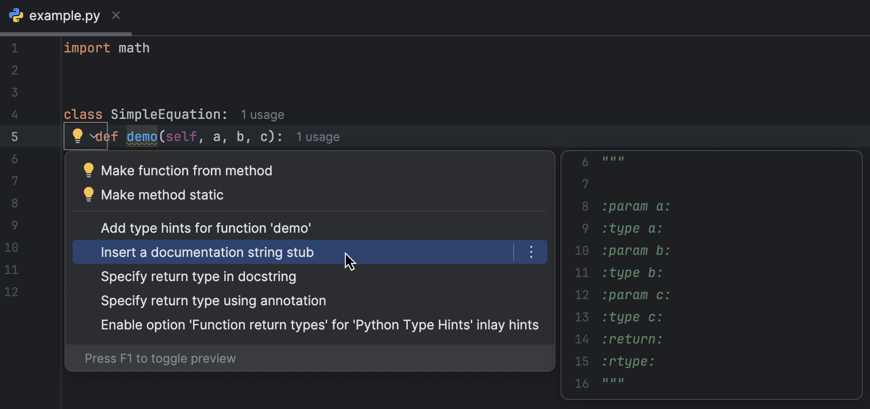 Specify types with docstrings | PyCharm Documentation