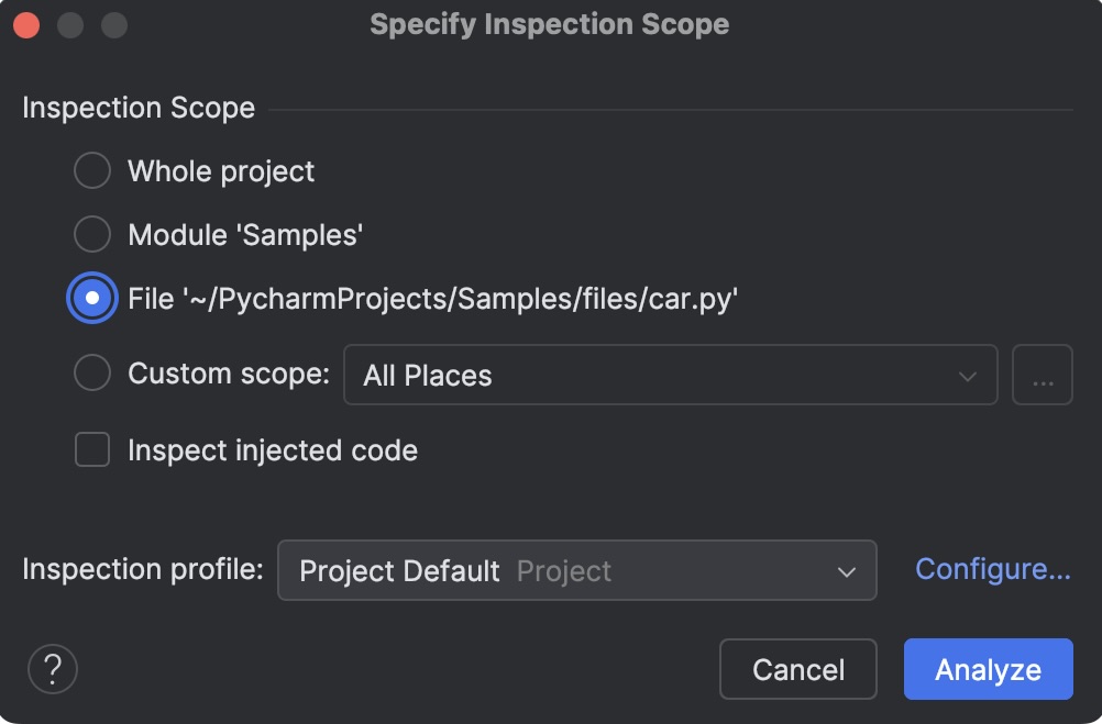 Run inspections | PyCharm Documentation