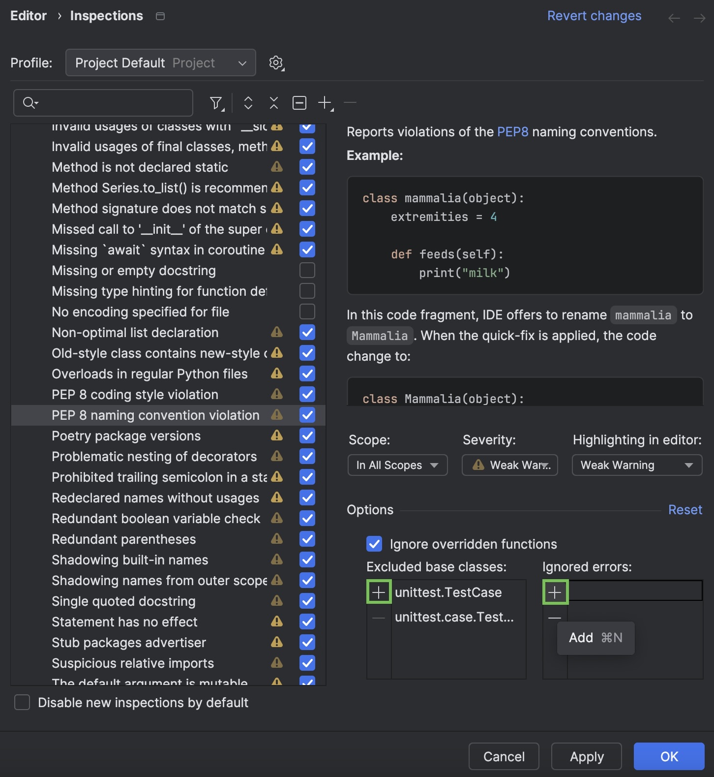 Inspections | PyCharm Documentation