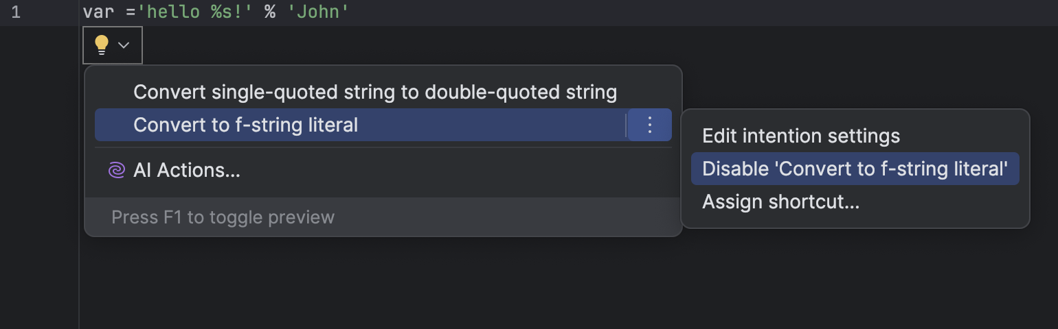 Intention actions | PyCharm Documentation