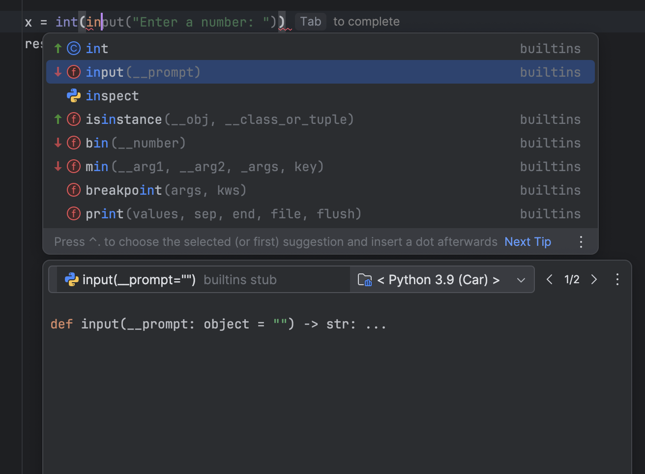 Code completion | PyCharm Documentation