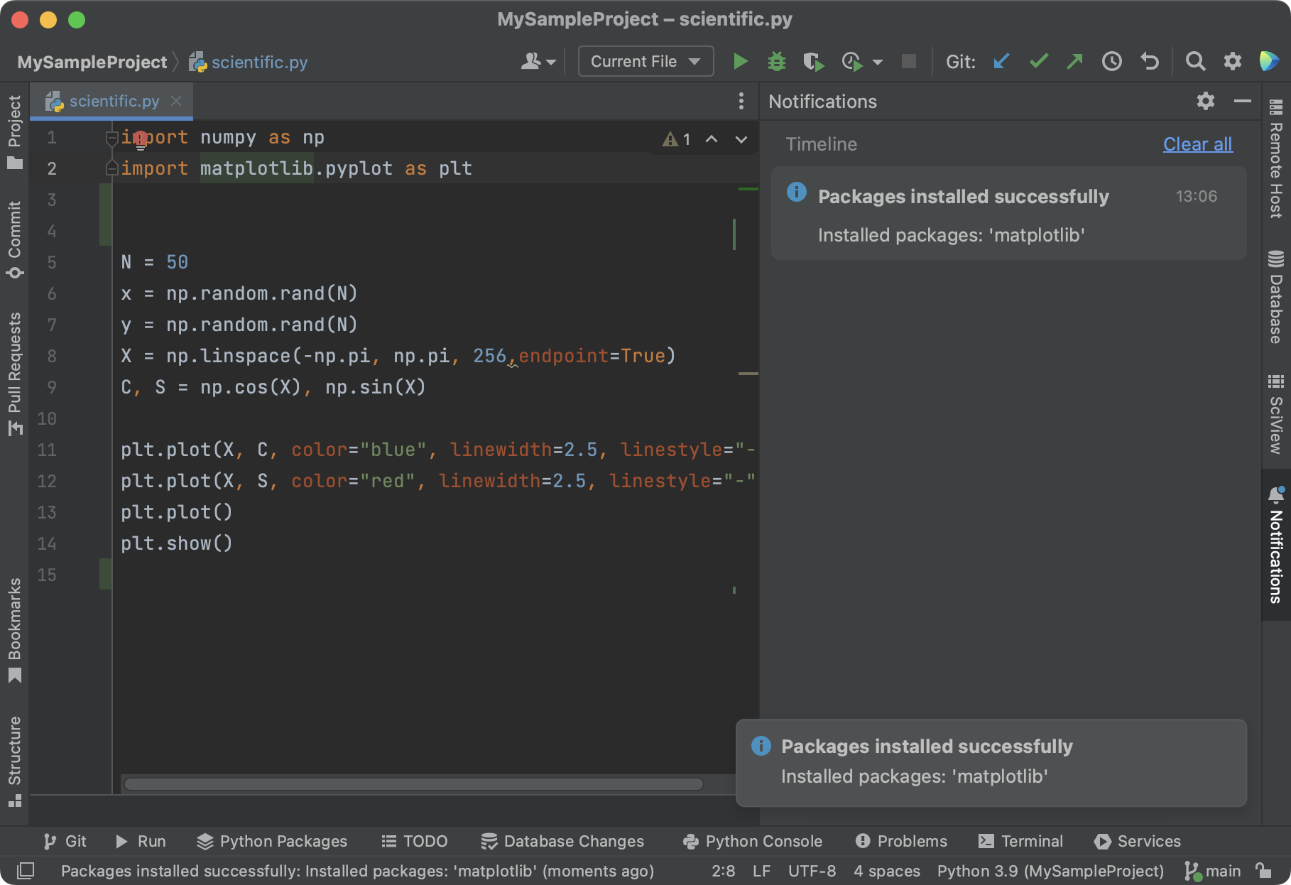 Notifications | PyCharm Documentation