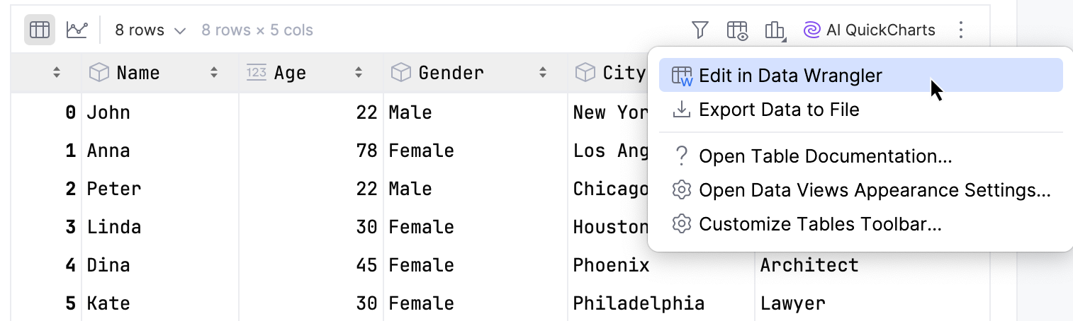 Work with Data Wrangler | PyCharm Documentation