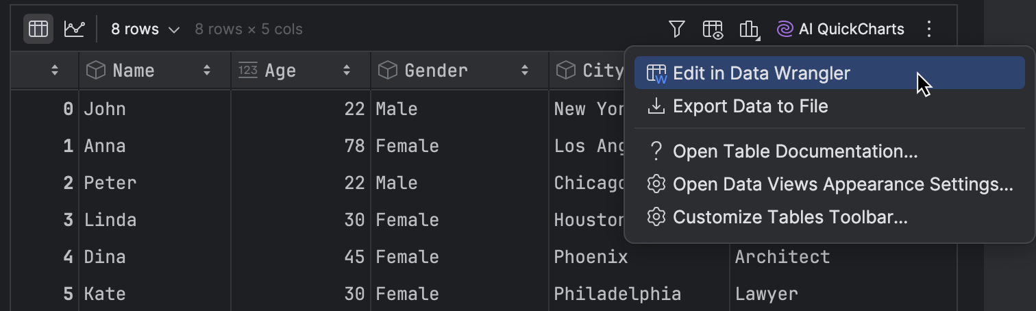 Work with Data Wrangler | PyCharm Documentation