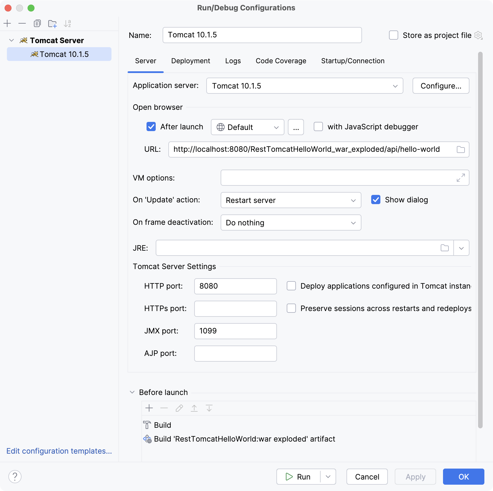 Application server run configurations | IntelliJ IDEA Documentation