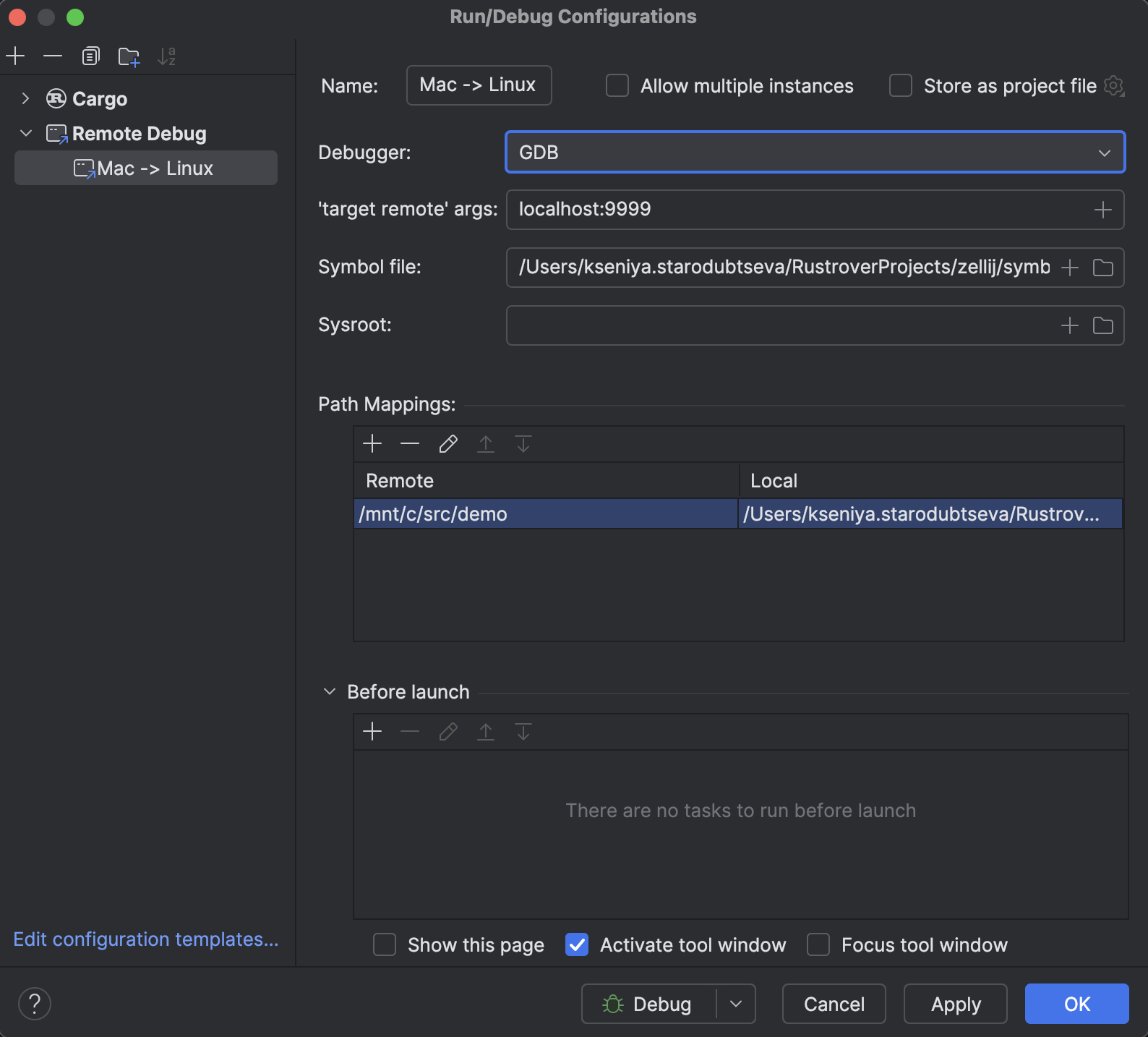 Remote debugging | RustRover Documentation