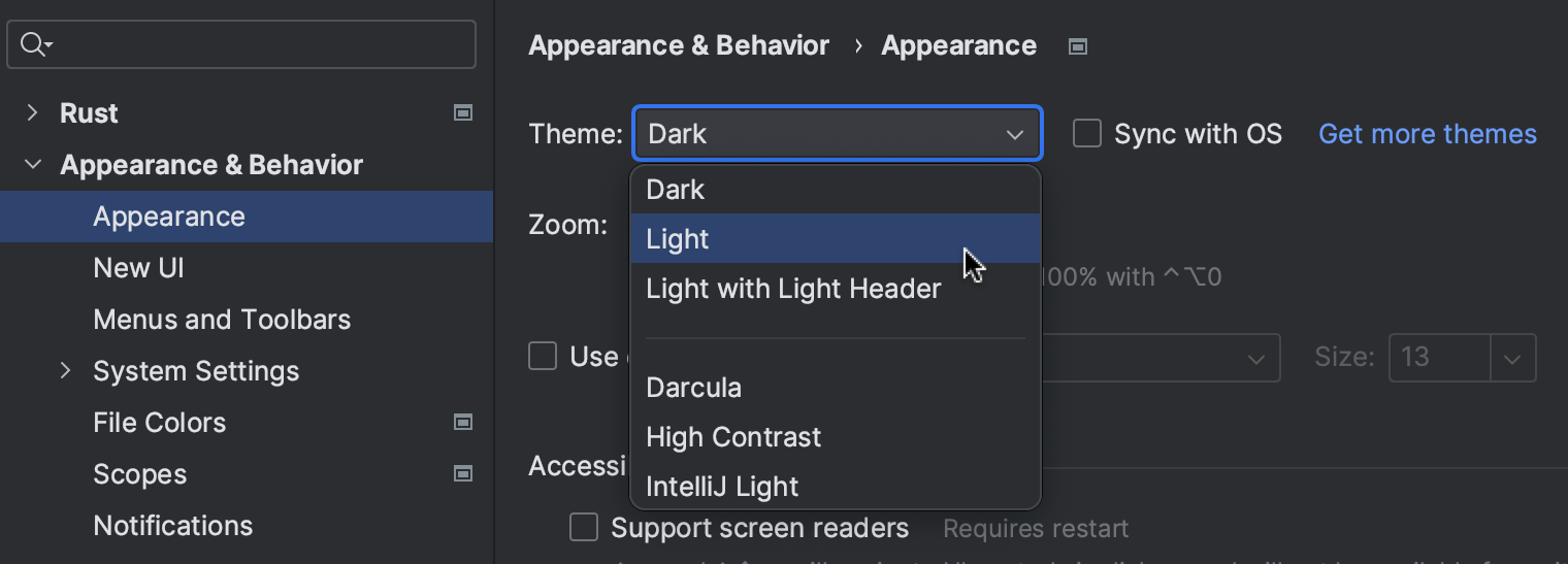 User interface themes | RustRover Documentation