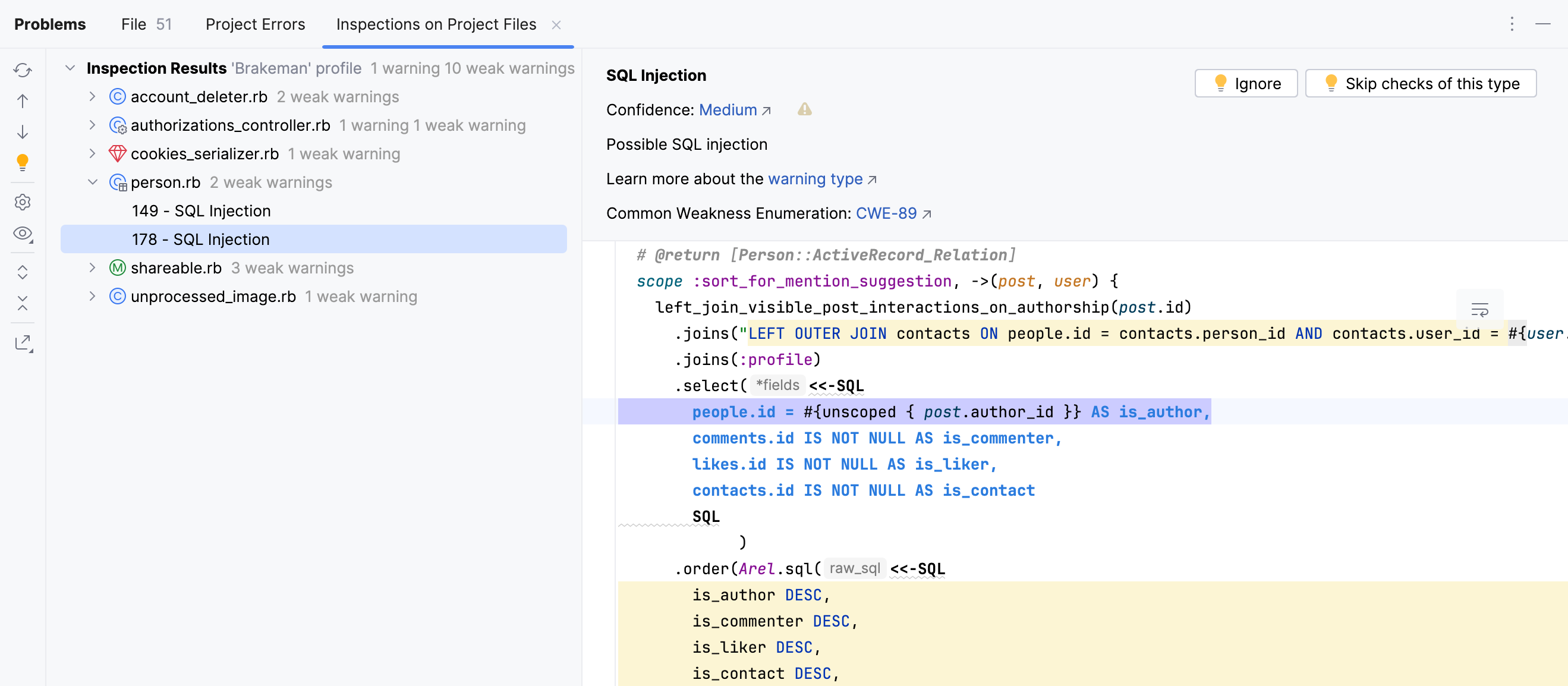 Brakeman | RubyMine Documentation