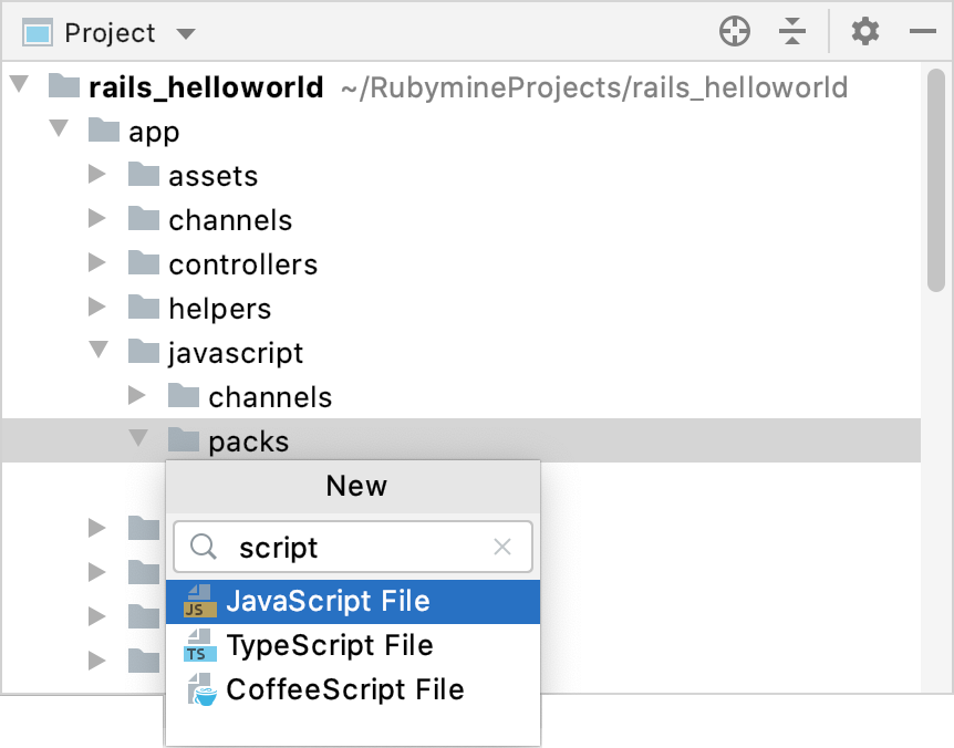 Add a JavaScript asset to a Rails application | RubyMine Documentation