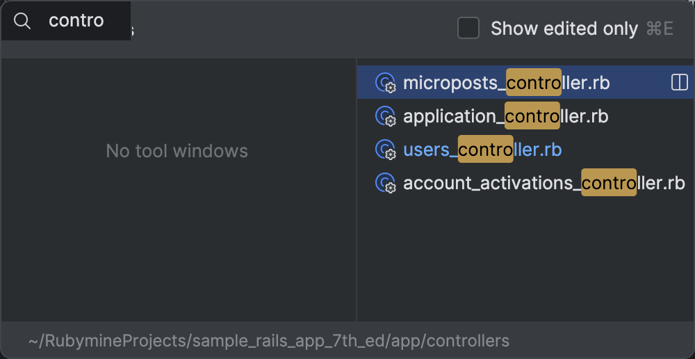 Recent files and changes | RubyMine Documentation