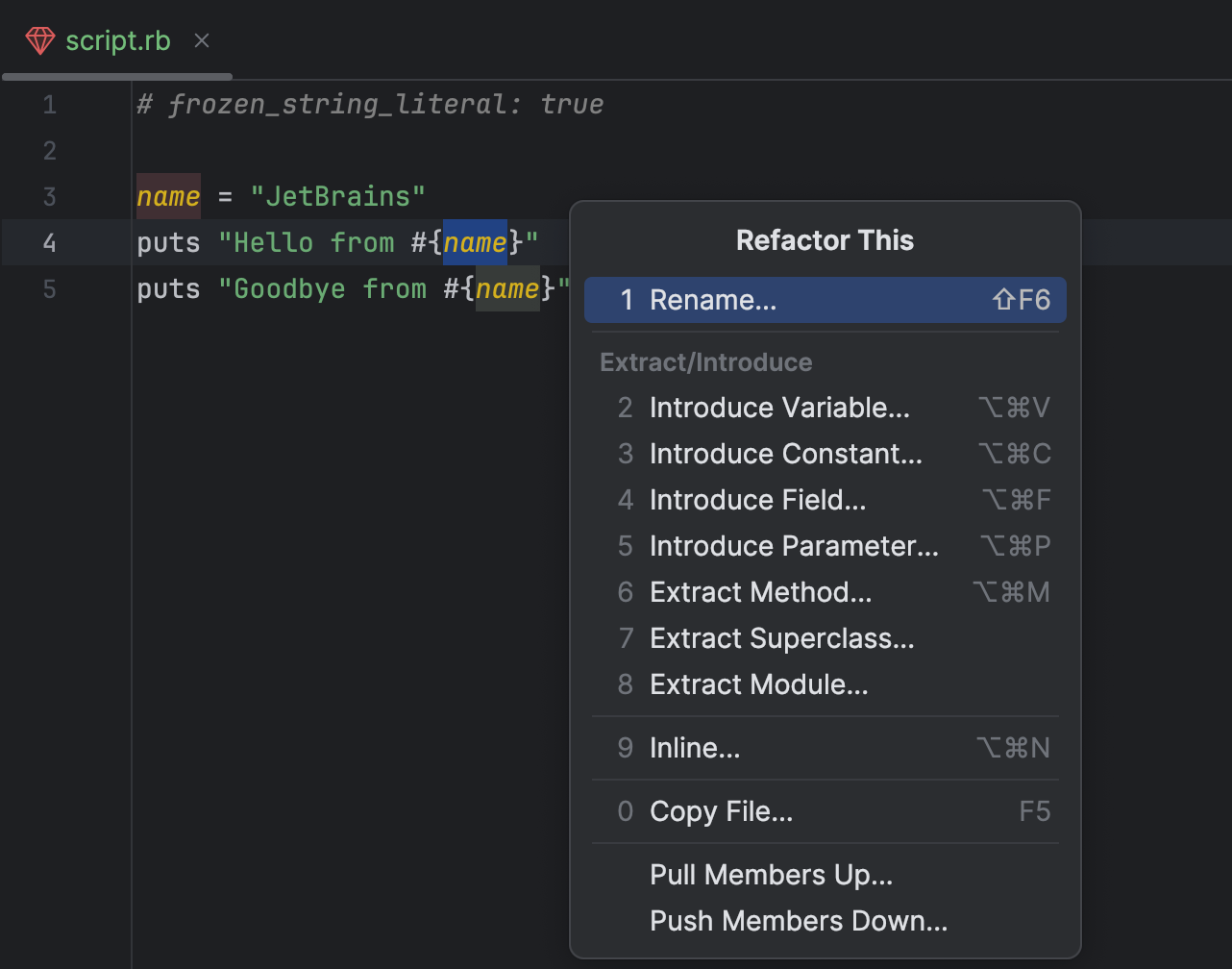 Refactor code | RubyMine Documentation