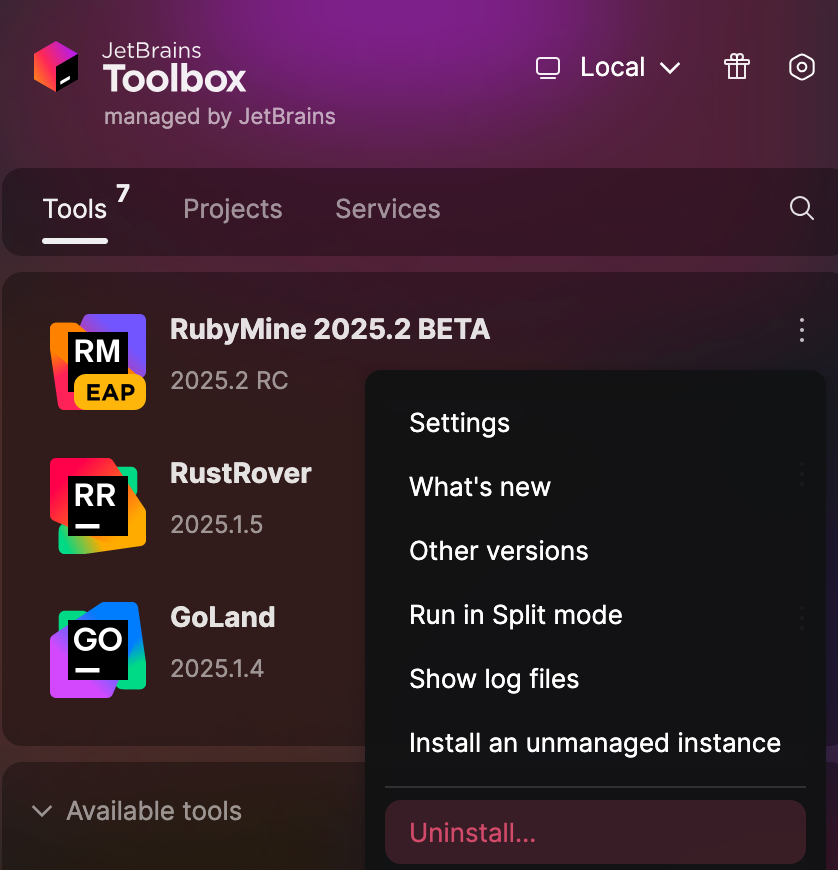 卸载 RubyMine | RubyMine 文档