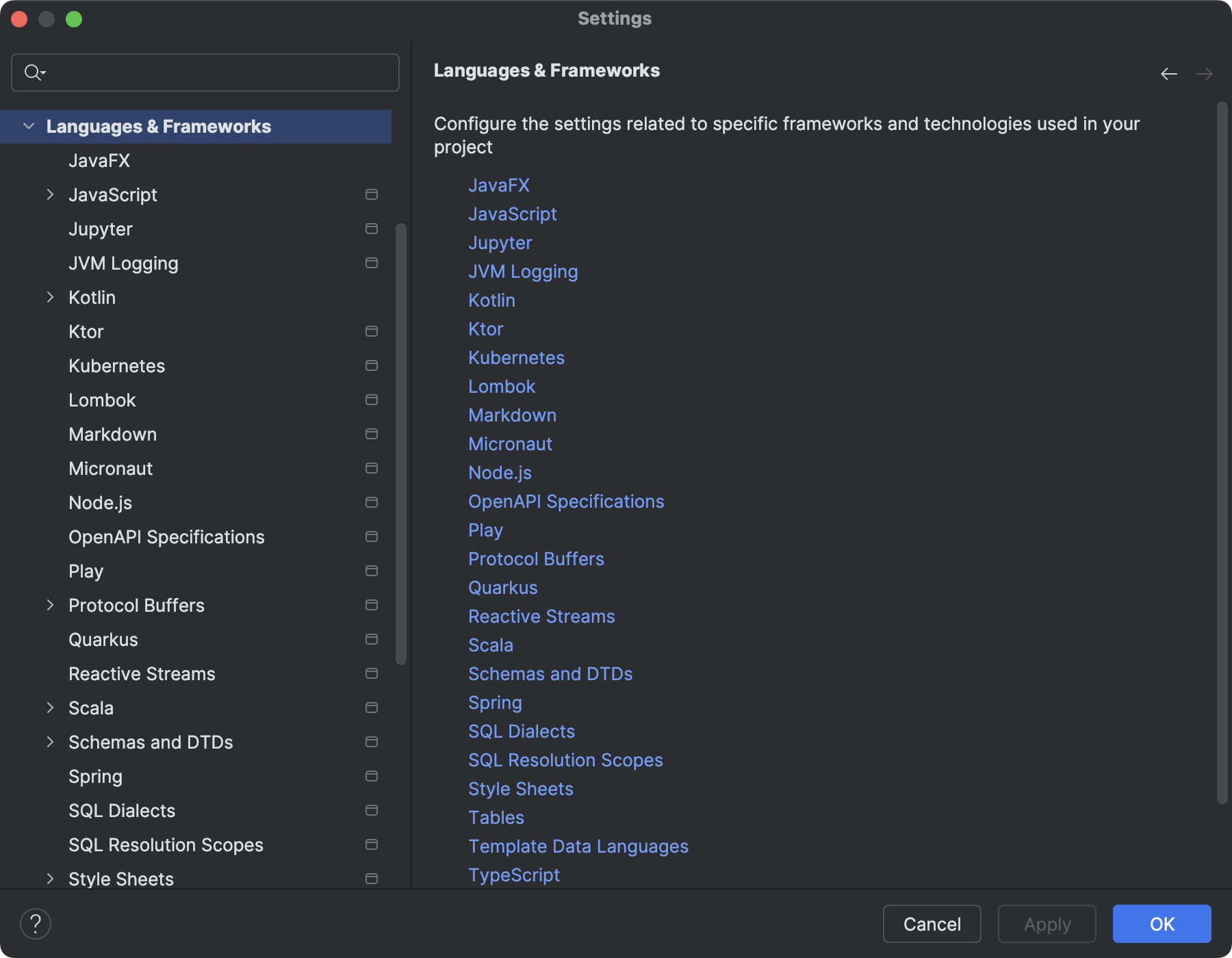 Languages and Frameworks | IntelliJ IDEA Documentation