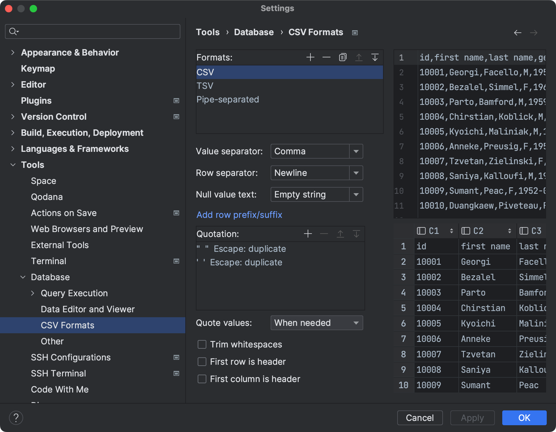 CSV 格式 | PyCharm 文档