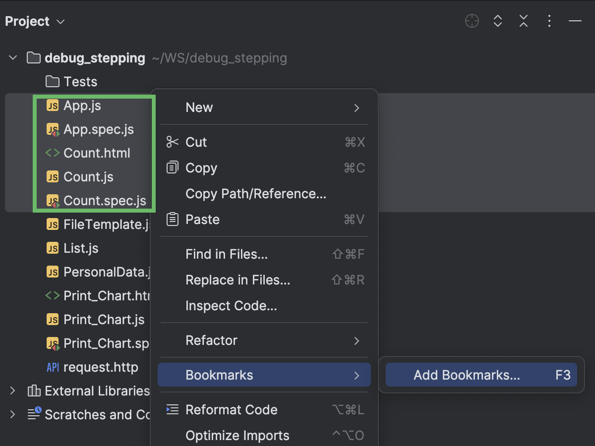 Bookmarks | WebStorm Documentation