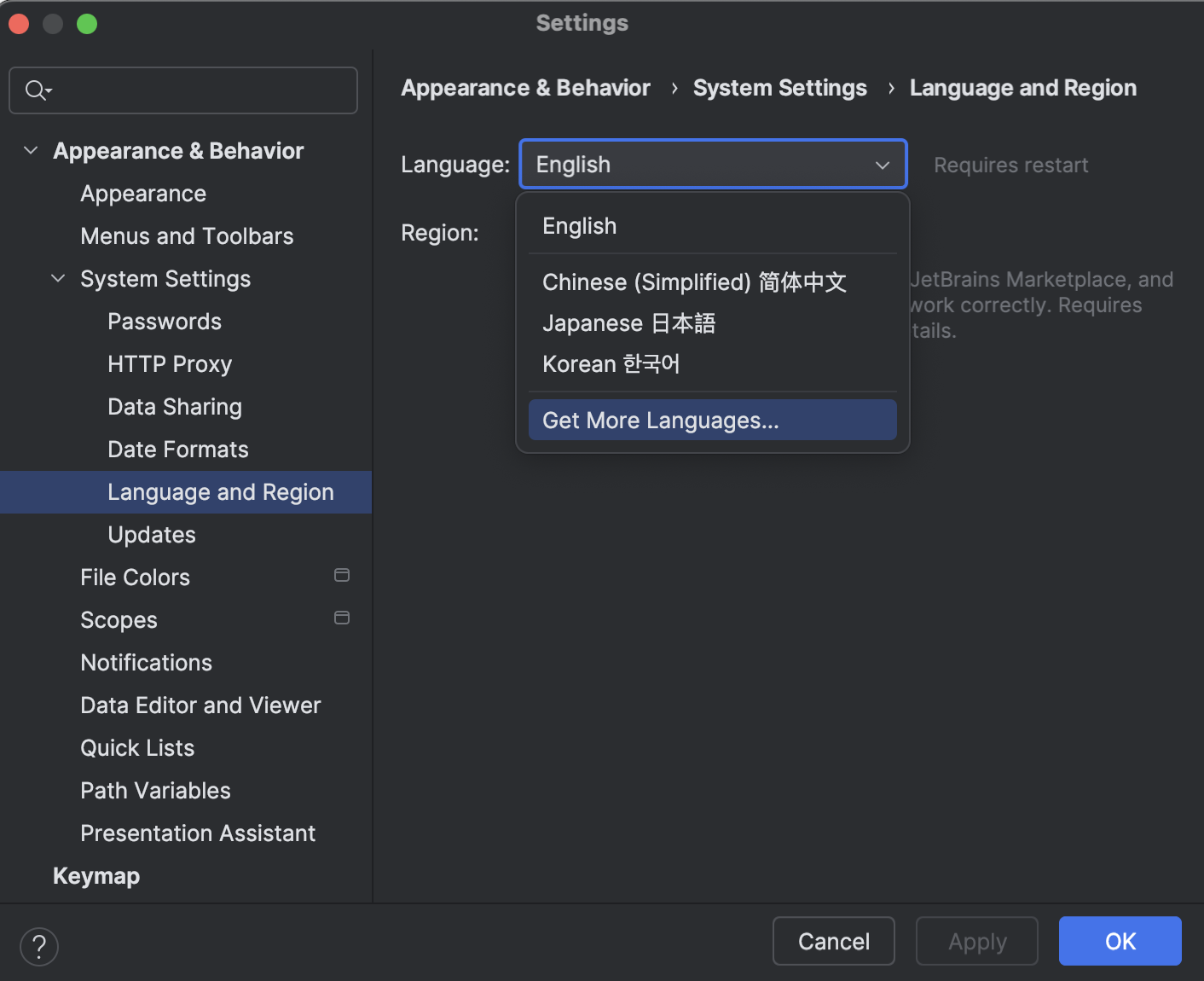 Language and region | WebStorm Documentation