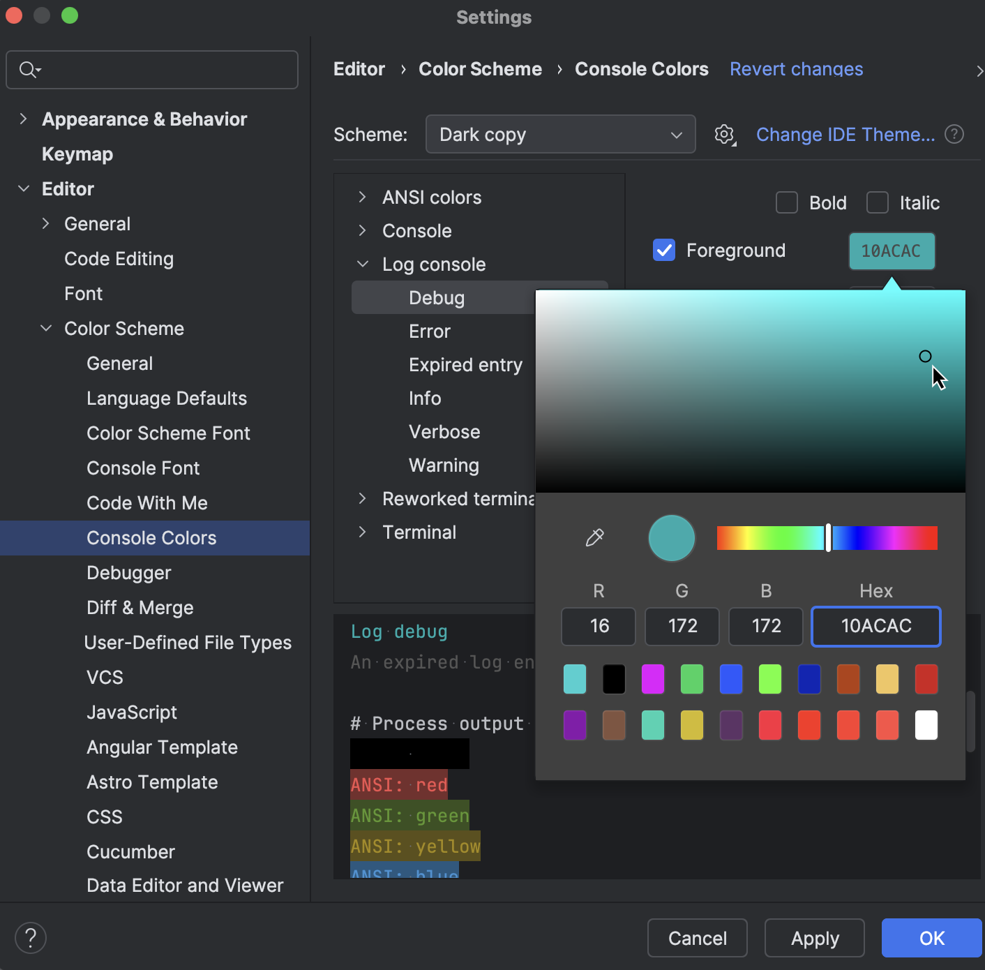 Configuring console colors and fonts | WebStorm Documentation