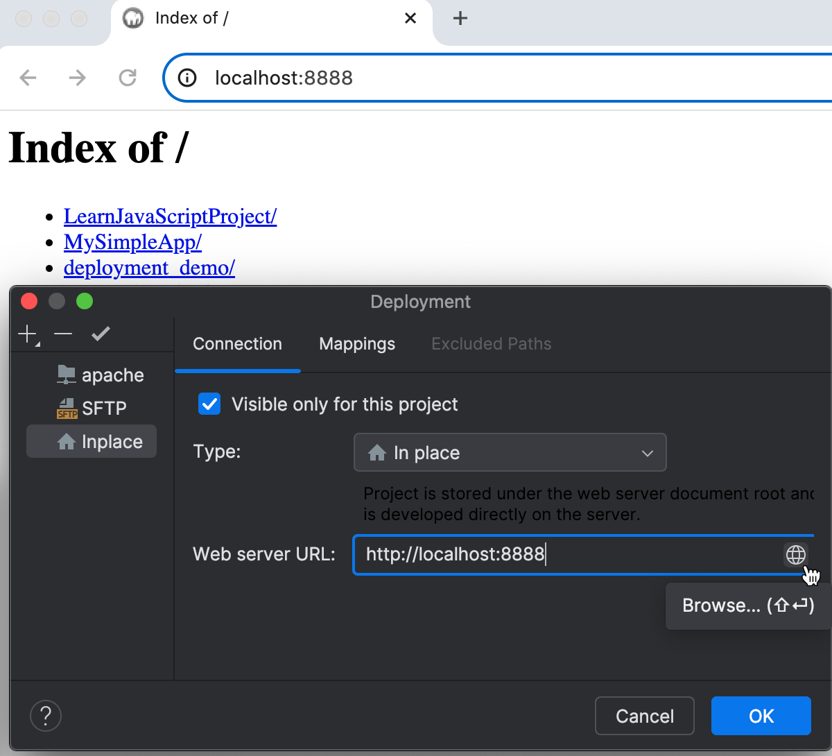 Create an in-place server configuration | WebStorm Documentation