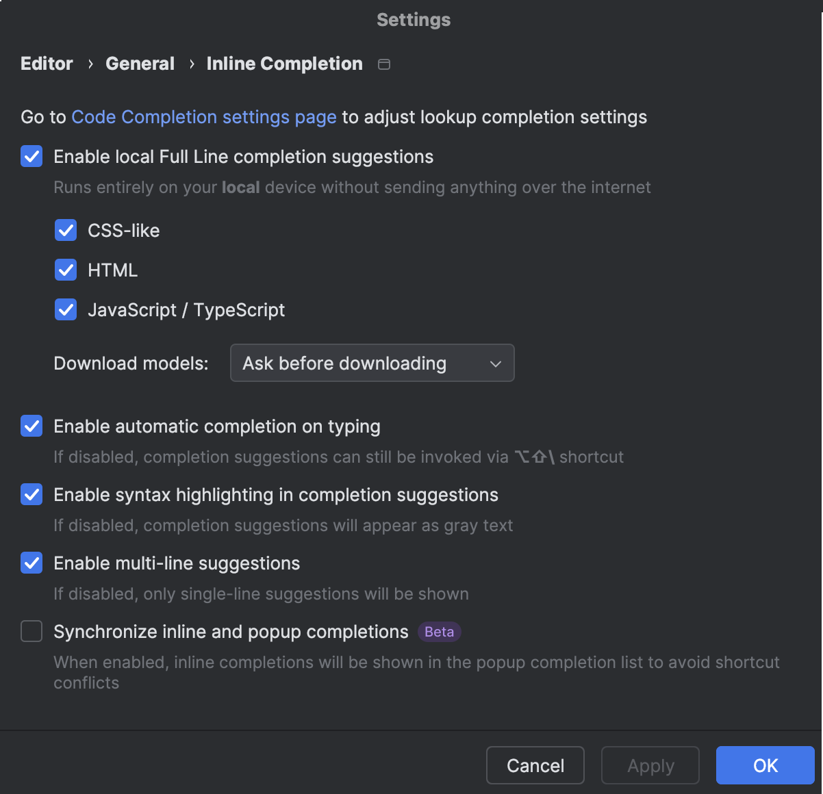 Full Line code completion | WebStorm Documentation