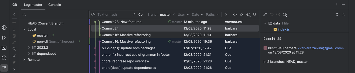 调查 Git 仓库中的更改 | WebStorm 文档