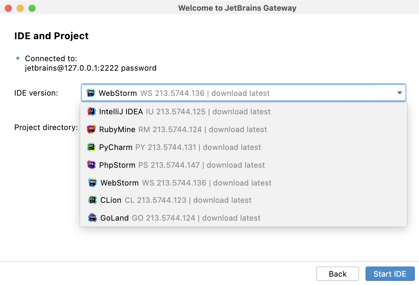 连接并使用 JetBrains Gateway | WebStorm 文档