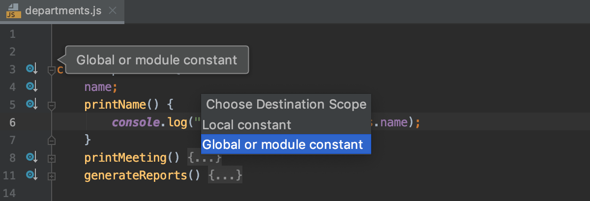 Refactoring JavaScript | PyCharm Documentation