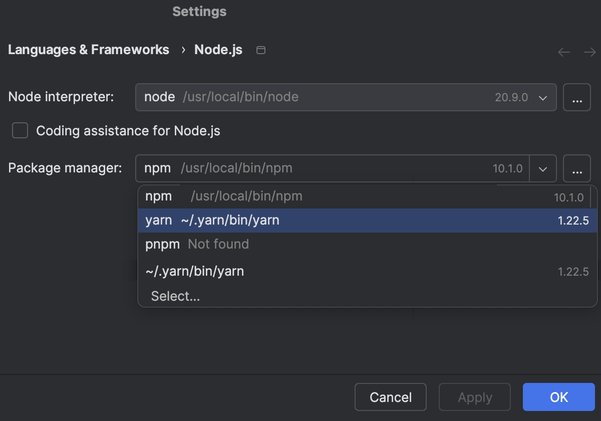 npm、pnpm 和 Yarn | WebStorm 文档