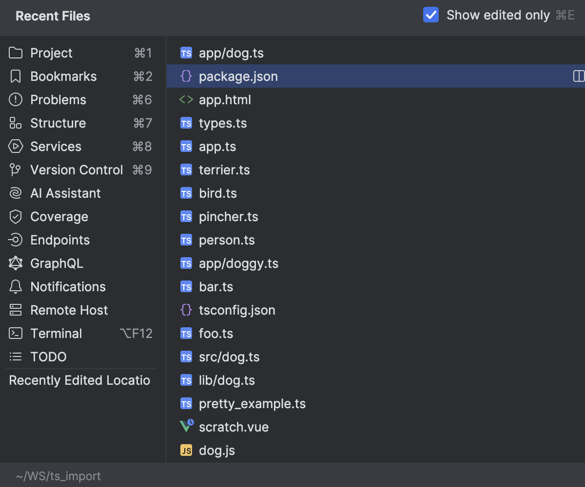 Recent files and changes | WebStorm Documentation
