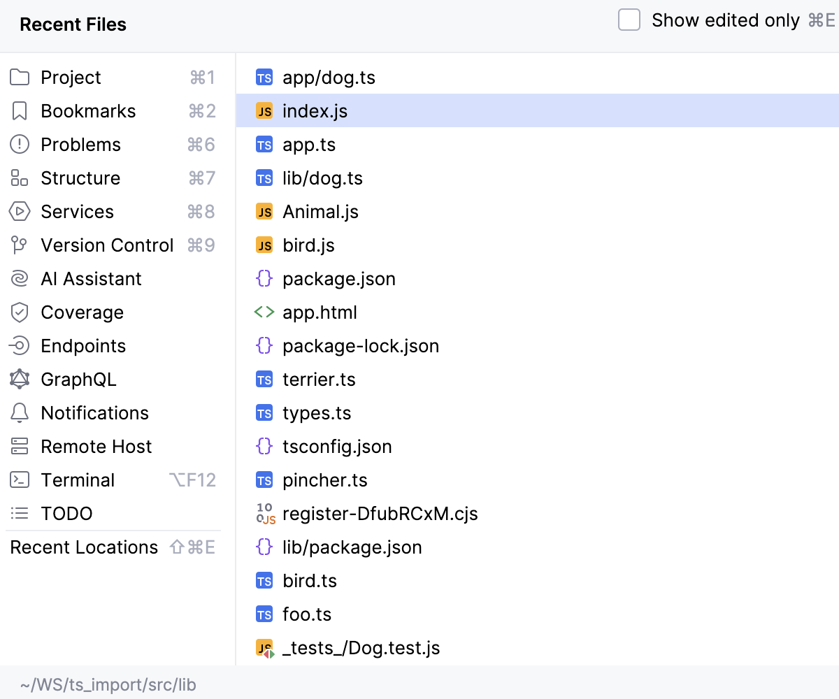 Recent files and changes | WebStorm Documentation
