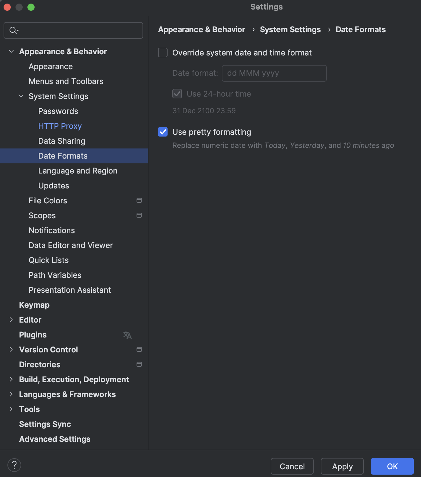 Date Formats settings | WebStorm Documentation