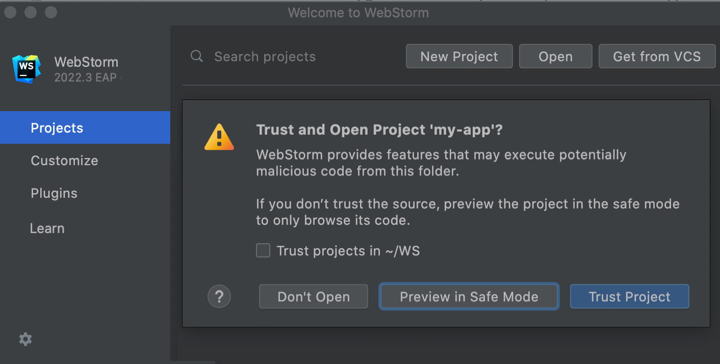 Project security | WebStorm Documentation
