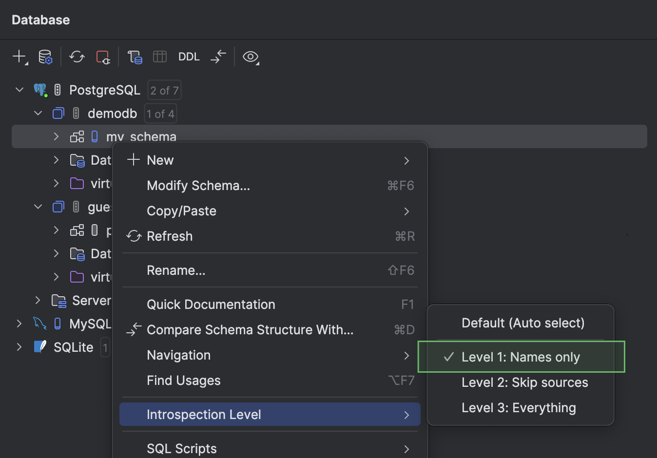 Cannot find a database object in Database tool window | IntelliJ IDEA ...