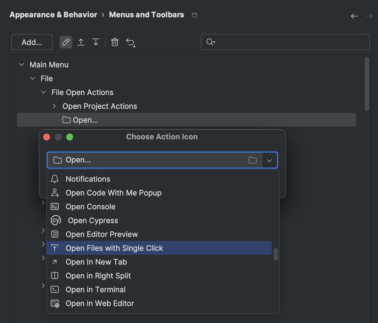 Custom actions, menus, and toolbars | CLion Documentation