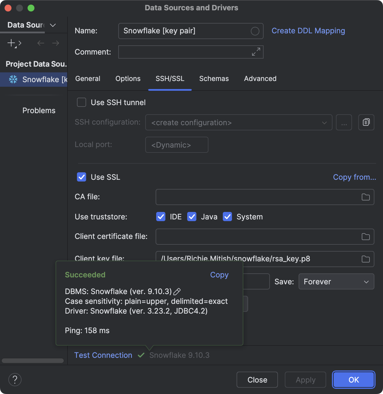 Create a Snowflake data source with key pair authentication | IntelliJ ...