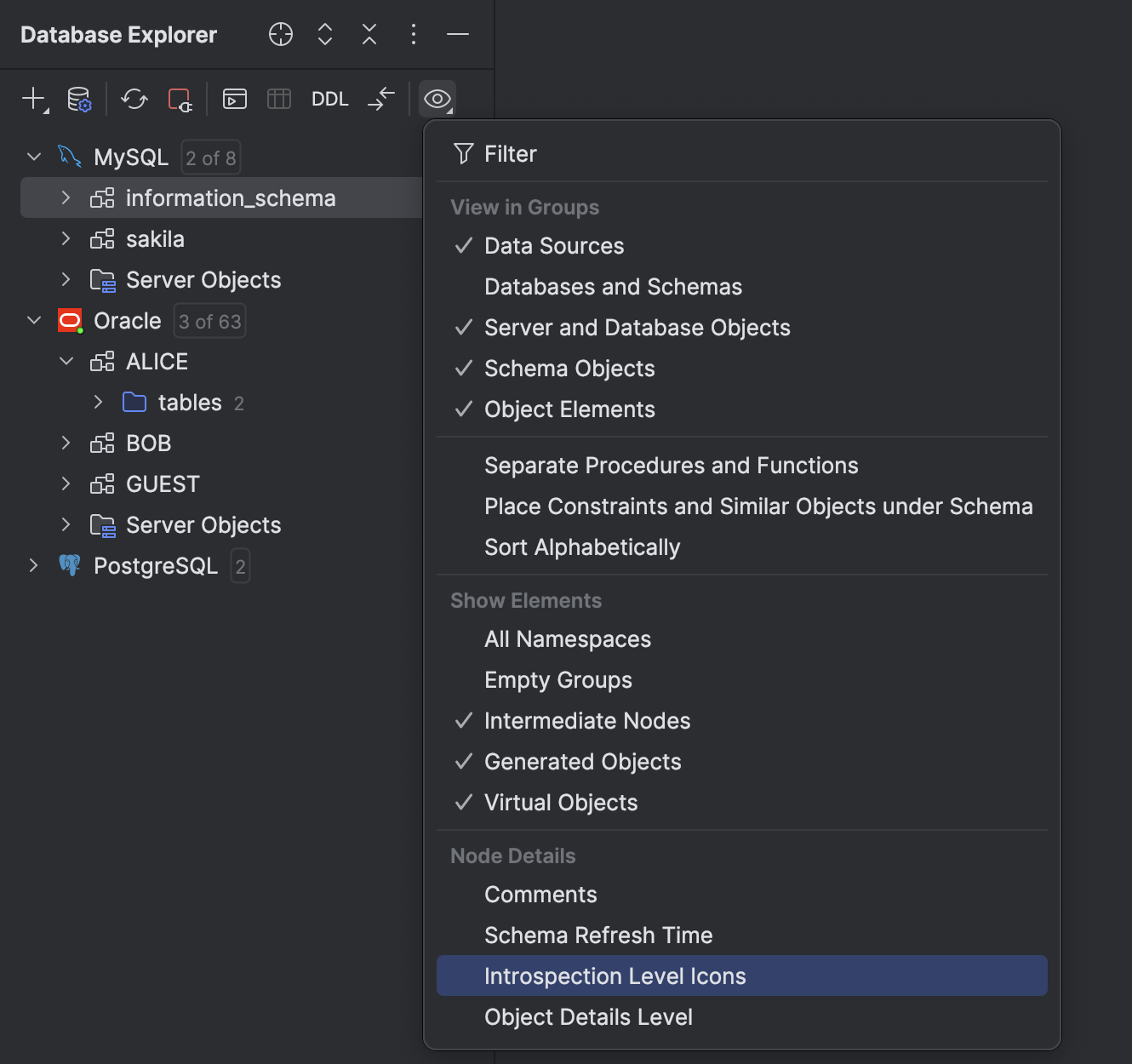 Introspection levels | DataGrip Documentation