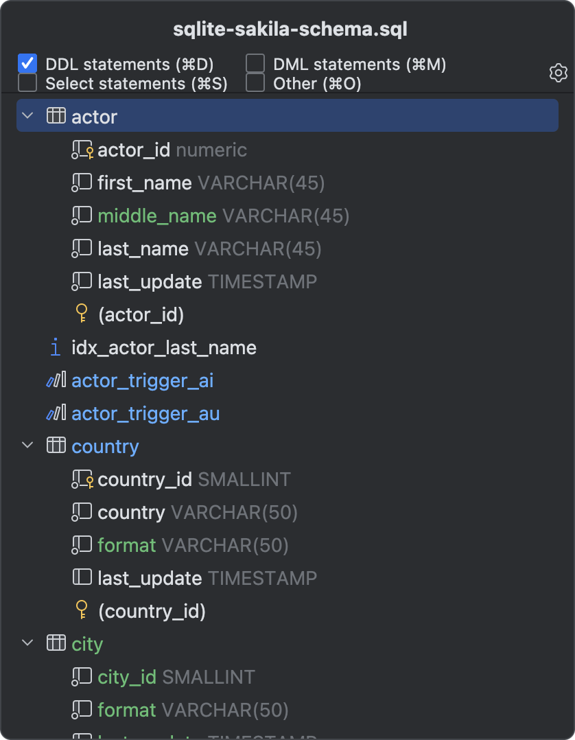 Code structure | DataGrip Documentation