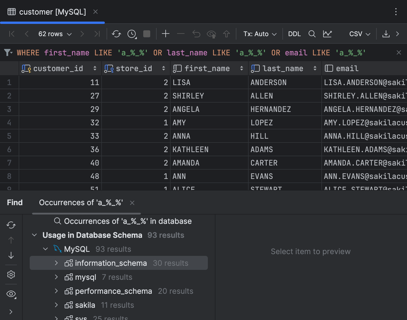 数据库中的全文搜索 | IntelliJ IDEA 文档