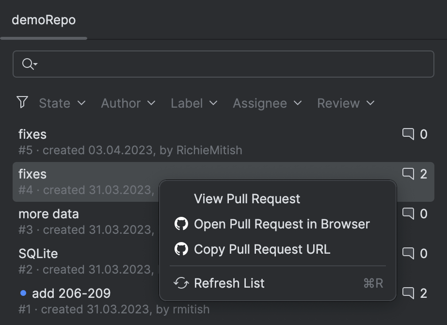 Create and merge GitHub pull requests | DataGrip Documentation