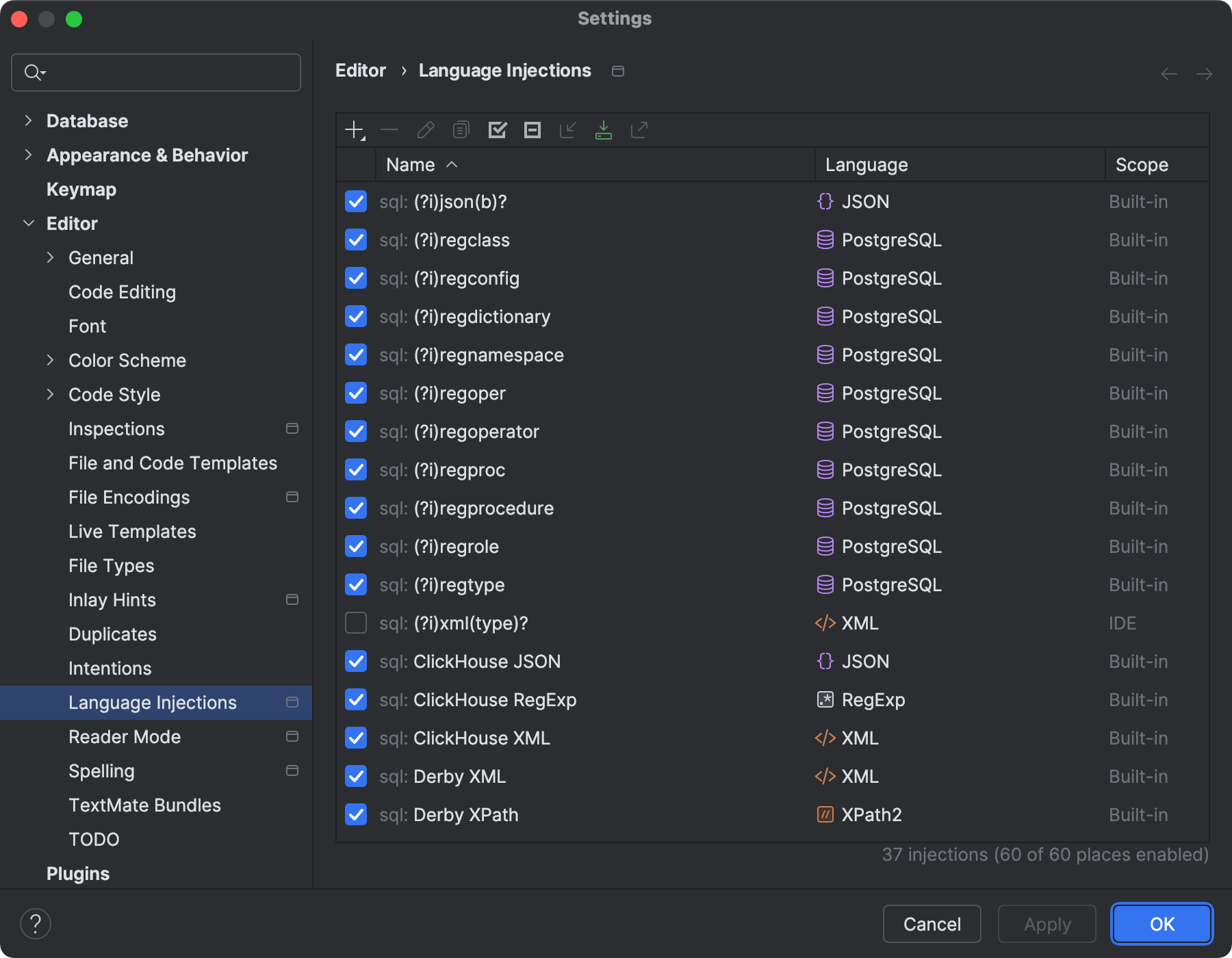 Injected SQL statements | IntelliJ IDEA Documentation