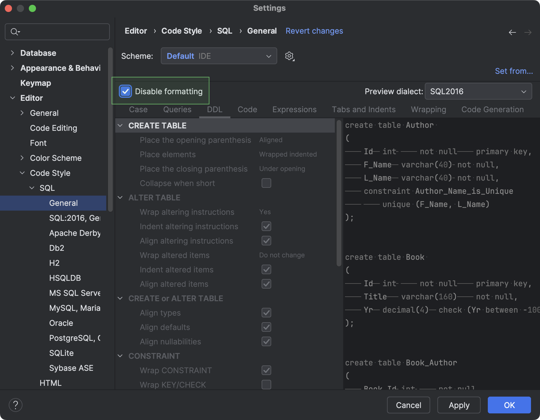 配置 SQL 代码样式 | DataGrip 文档