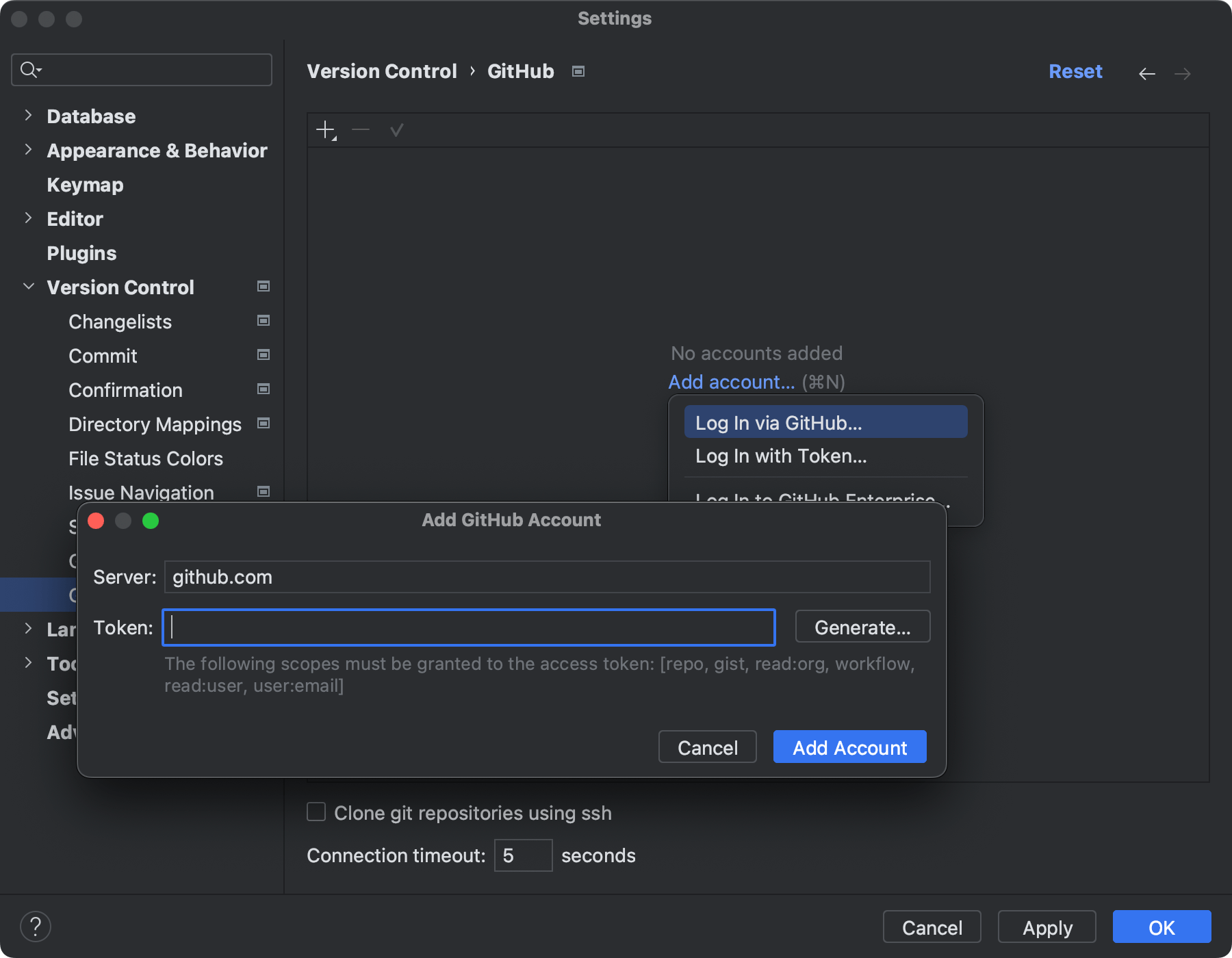 Add cloned repositories and share directories on GitHub | GoLand Documentation