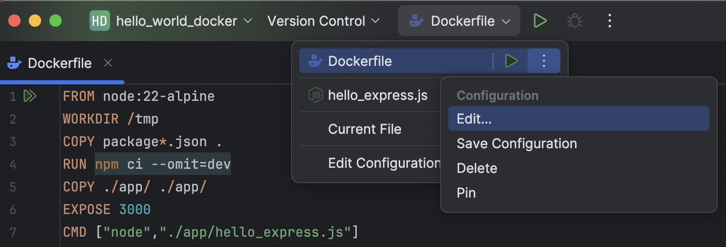 Tutorial: Dockerize a Node.js Express application | WebStorm Documentation
