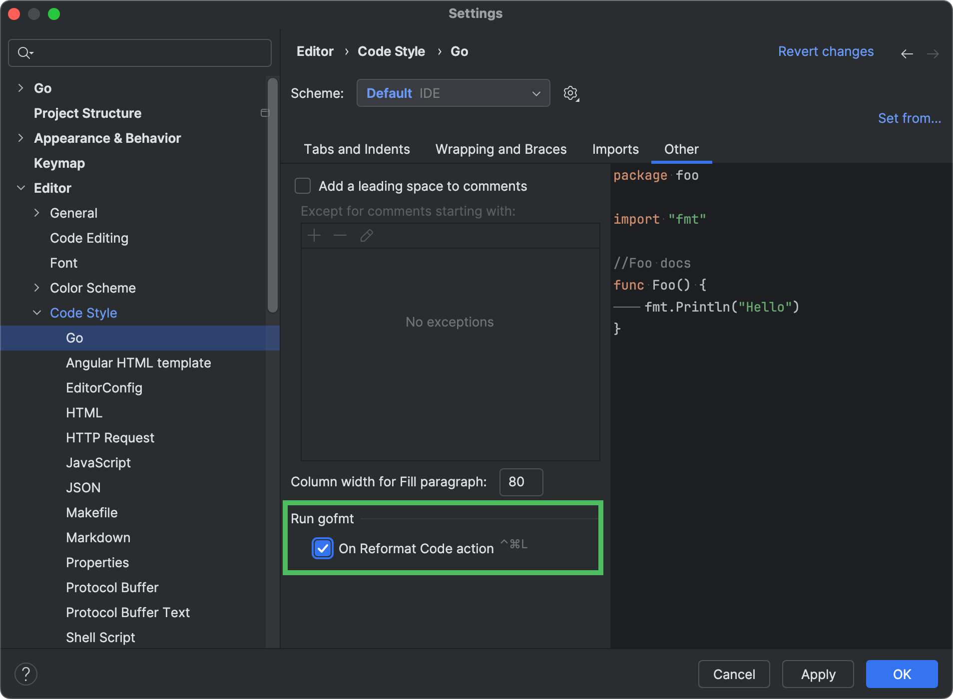重新格式化并重新排列代码 | GoLand 文档